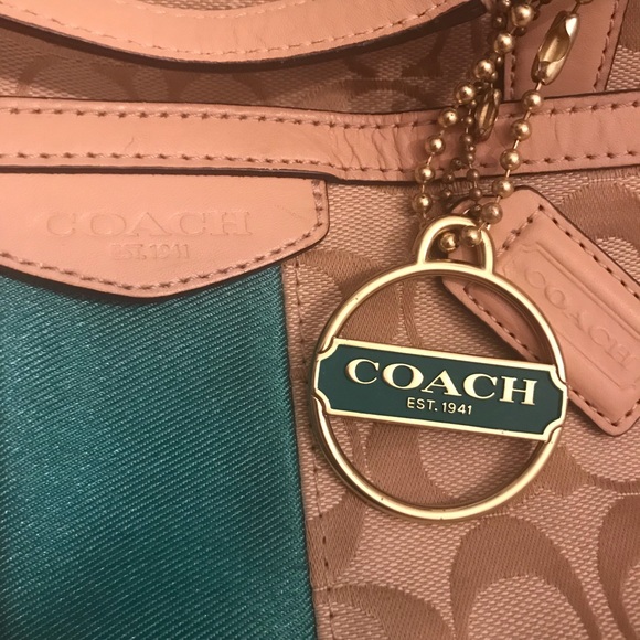 Coach | Bags | Coach Fabric Zippered Tote With Green Stripe | Poshmark